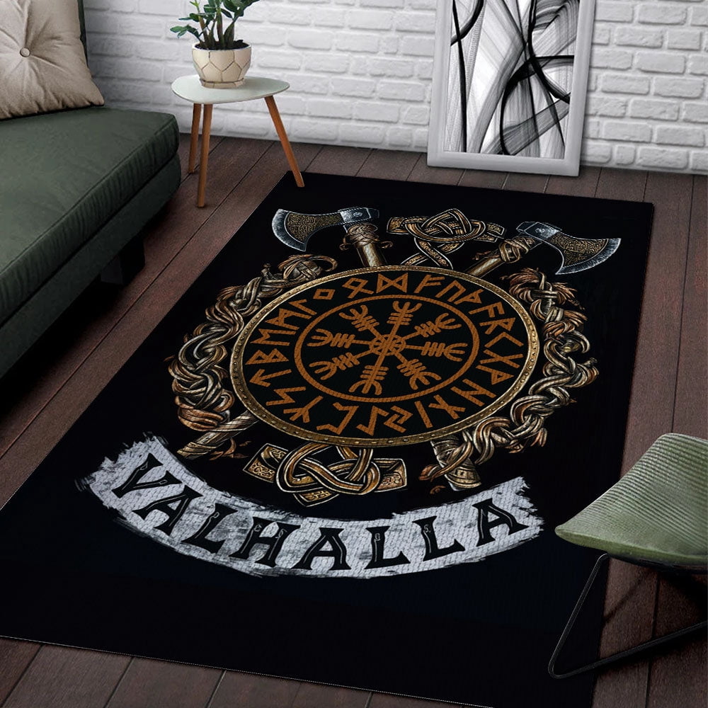Boho Black Viking Carpet - Retro Raven Tarot Witchcraft Floor Mat for ...