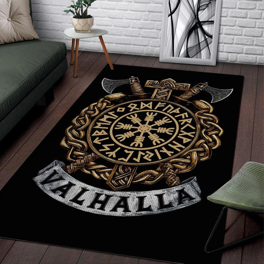 Boho Black Viking Carpet - Retro Raven Tarot Witchcraft Floor Mat for ...