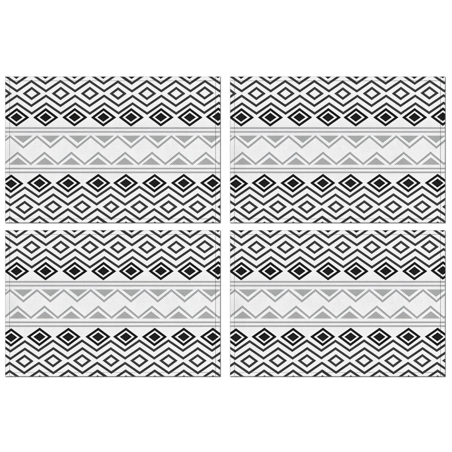 Boho Black and White Geometric Ethnic Pattern Summer Placemats Table ...