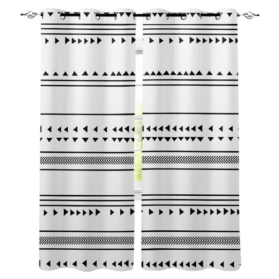 Boho Black White Modern Stripes Blackout Curtains 84 Inches Long ...