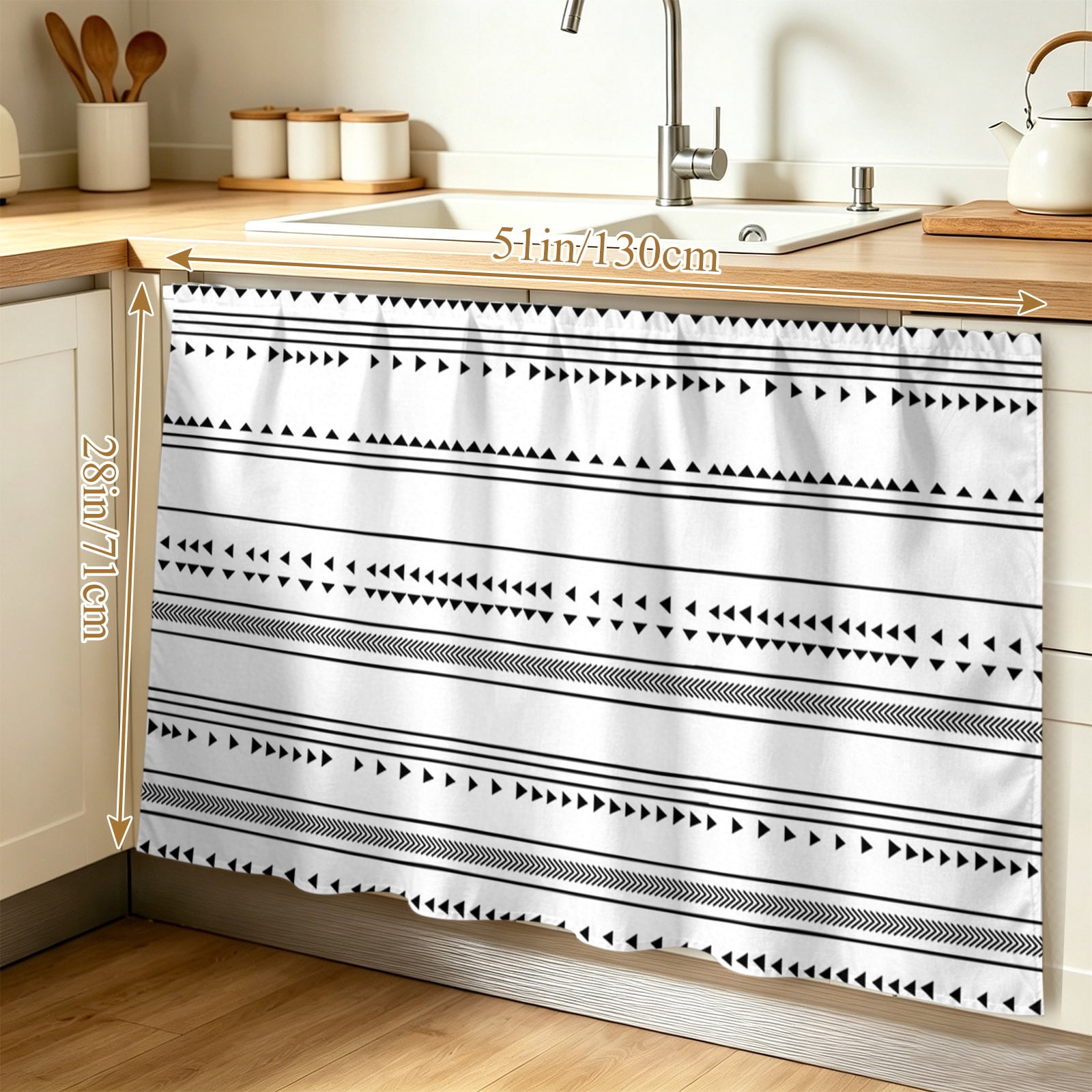 Boho Black White Modern Stripes Cabinet Curtain 28"W x 51"L, Farmhouse ...