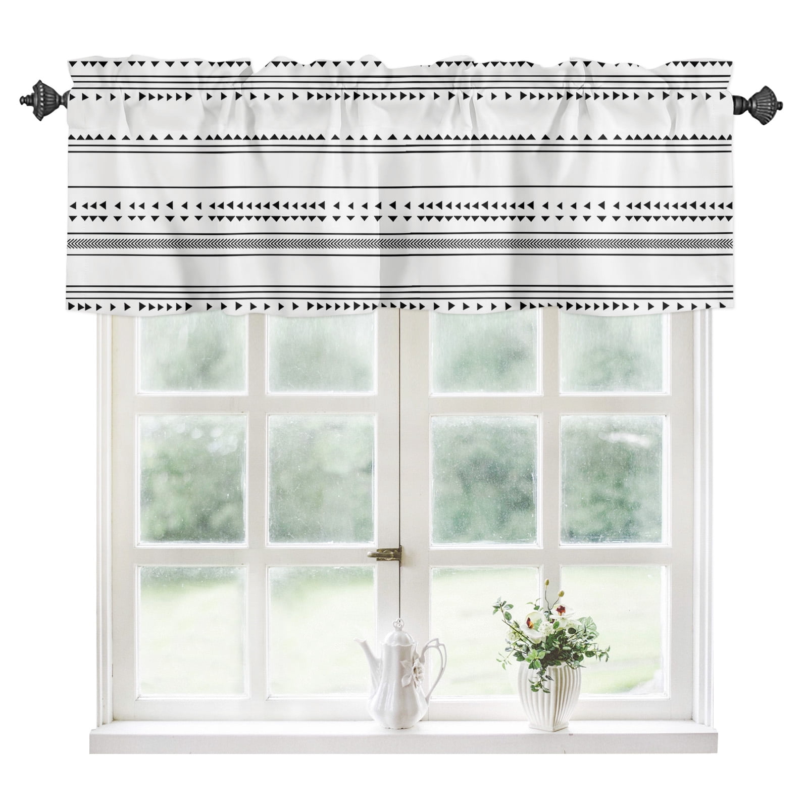 Boho Black White Modern Stripes Kitchen Valances for Windows 54x18 Inch ...