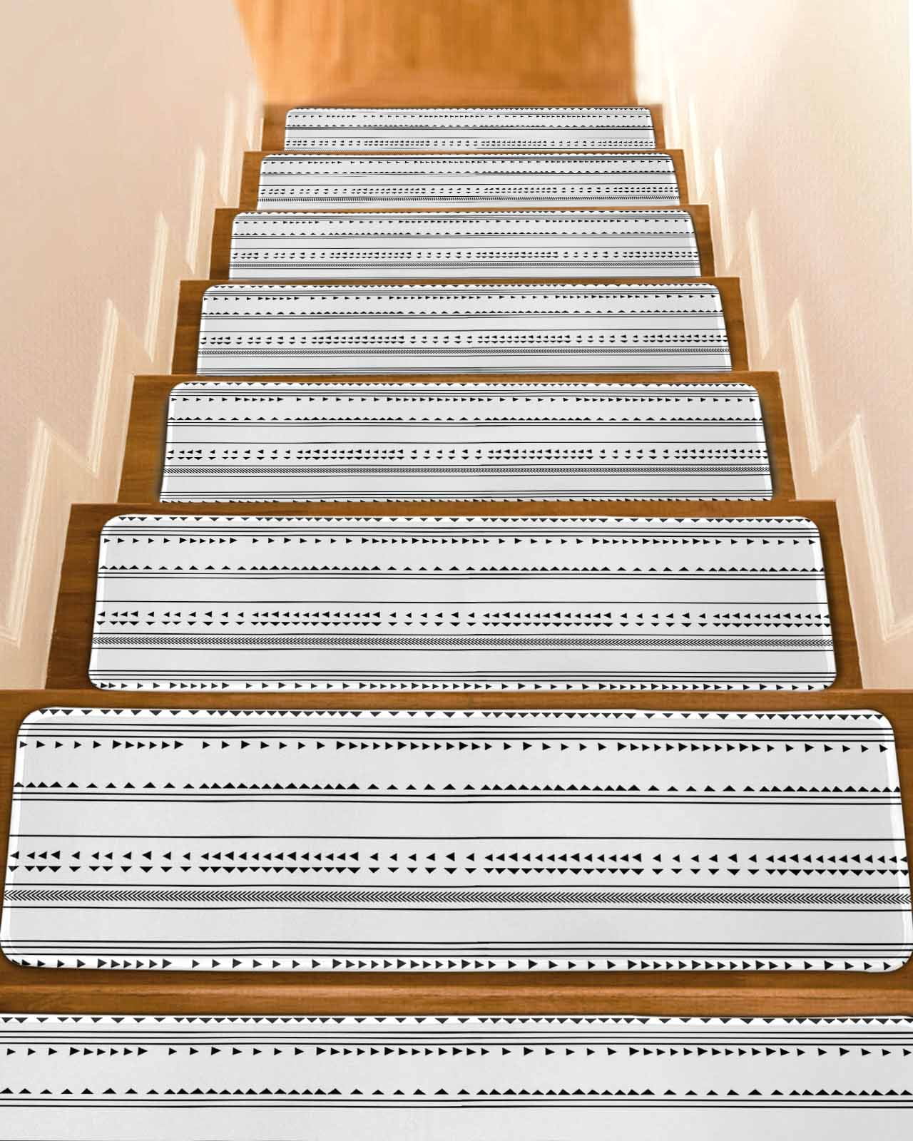 Boho Black White Modern Stripes Stair Treads for Wooden Steps Indoor ...