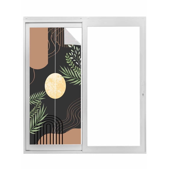 Boho Black Window Privacy Film, Brown Modern Stripes Moon Abstract Leaf ...
