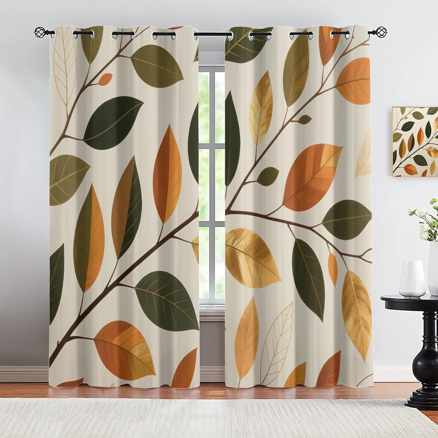 Boho Blackout Curtains, Modern Simple Leaf Curtains for Living Room ...