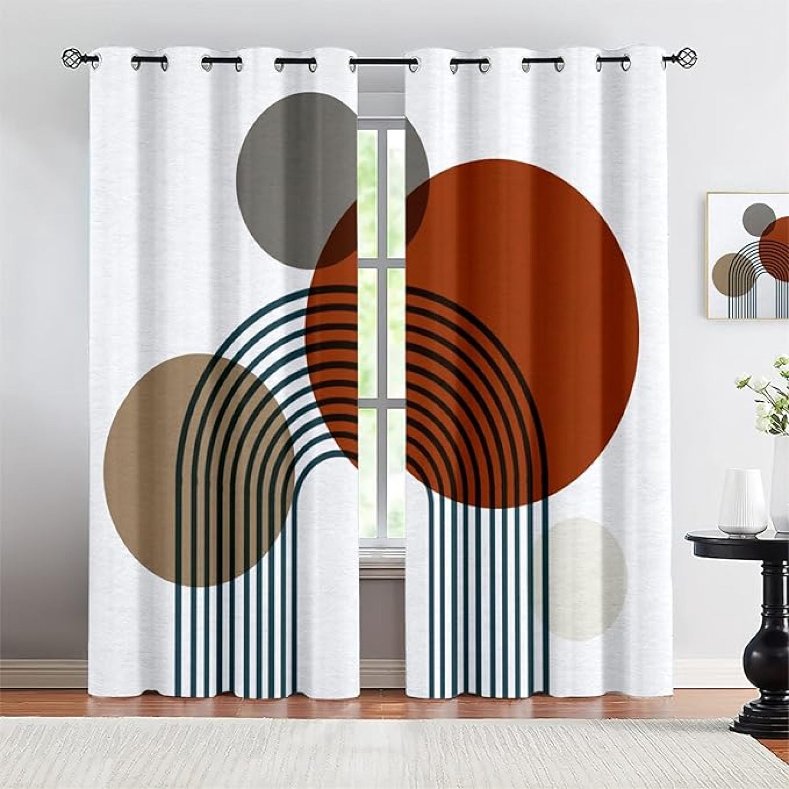 Boho Blackout Curtains, Simple Geometric Print Bedroom Curtains, Fabric ...