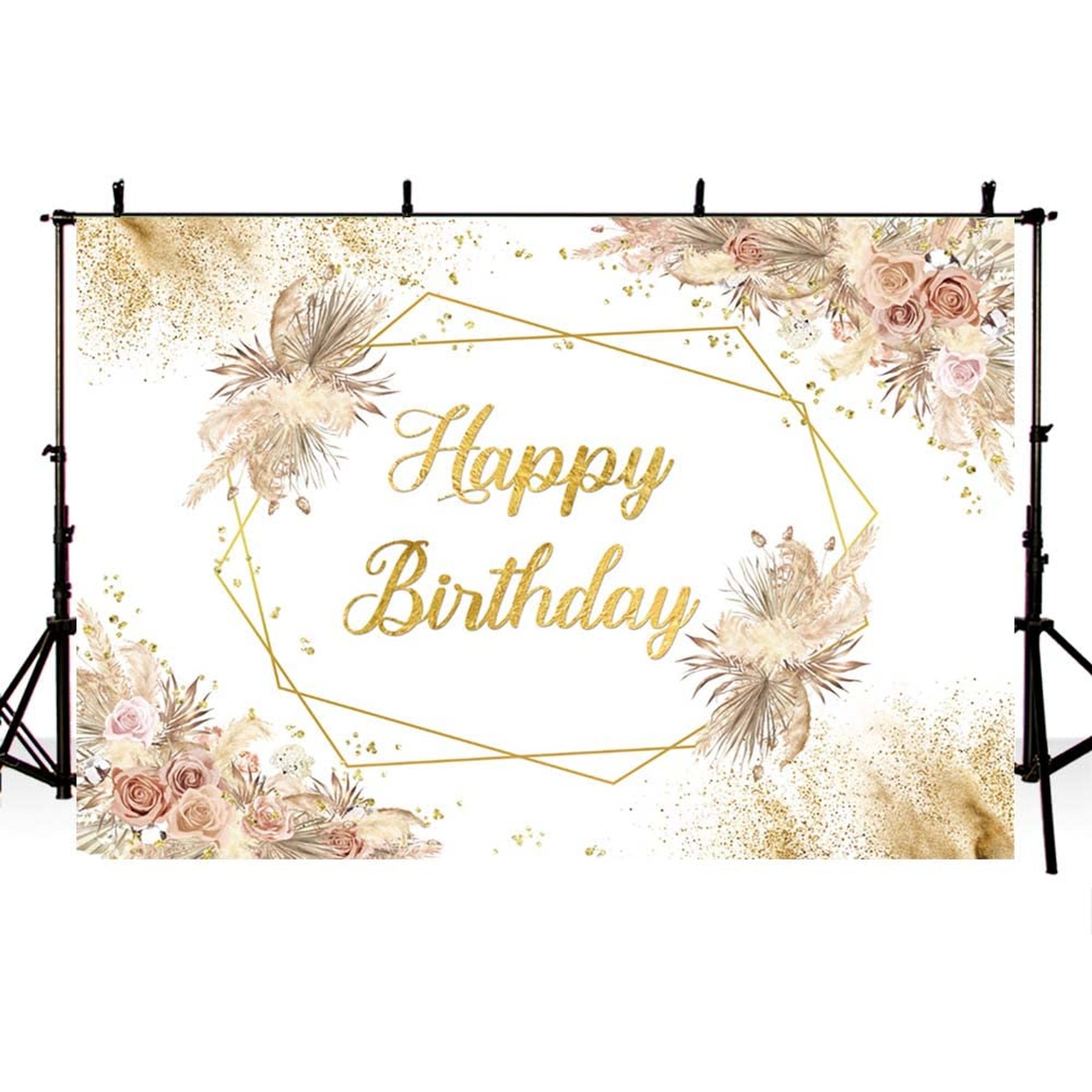 Boho Bliss Birthday Backdrop - 8x6ft Pink Floral Photography Background ...