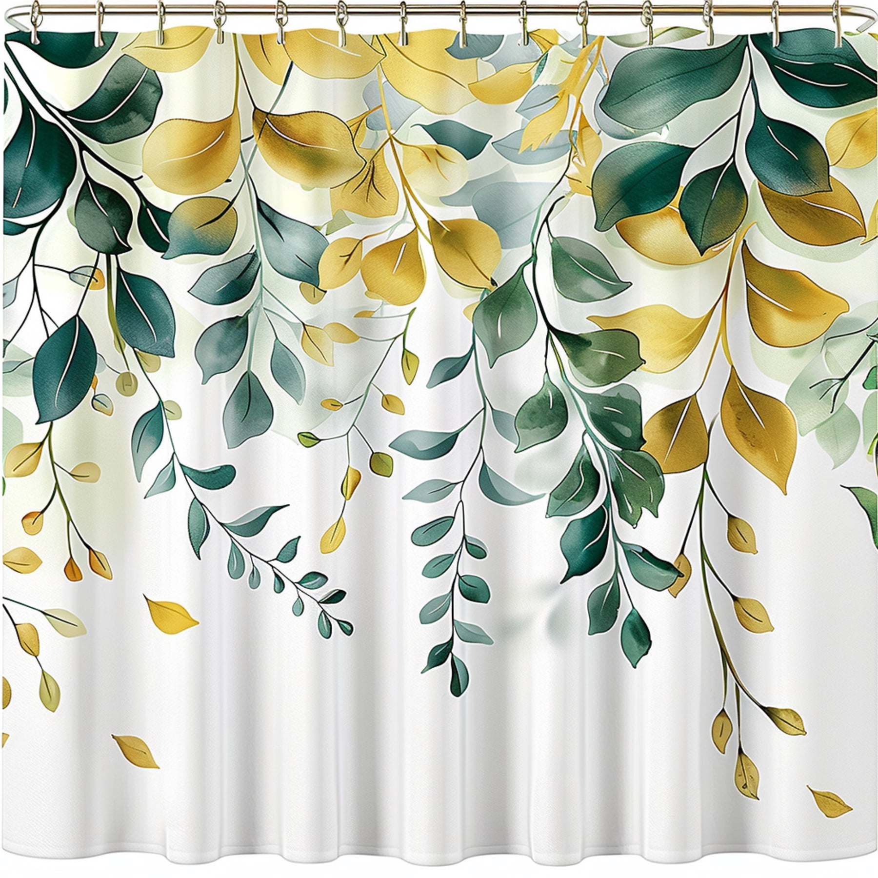 Boho Bliss: Vibrant Yellow Teal and Green Leaf Pattern Shower Curtain ...