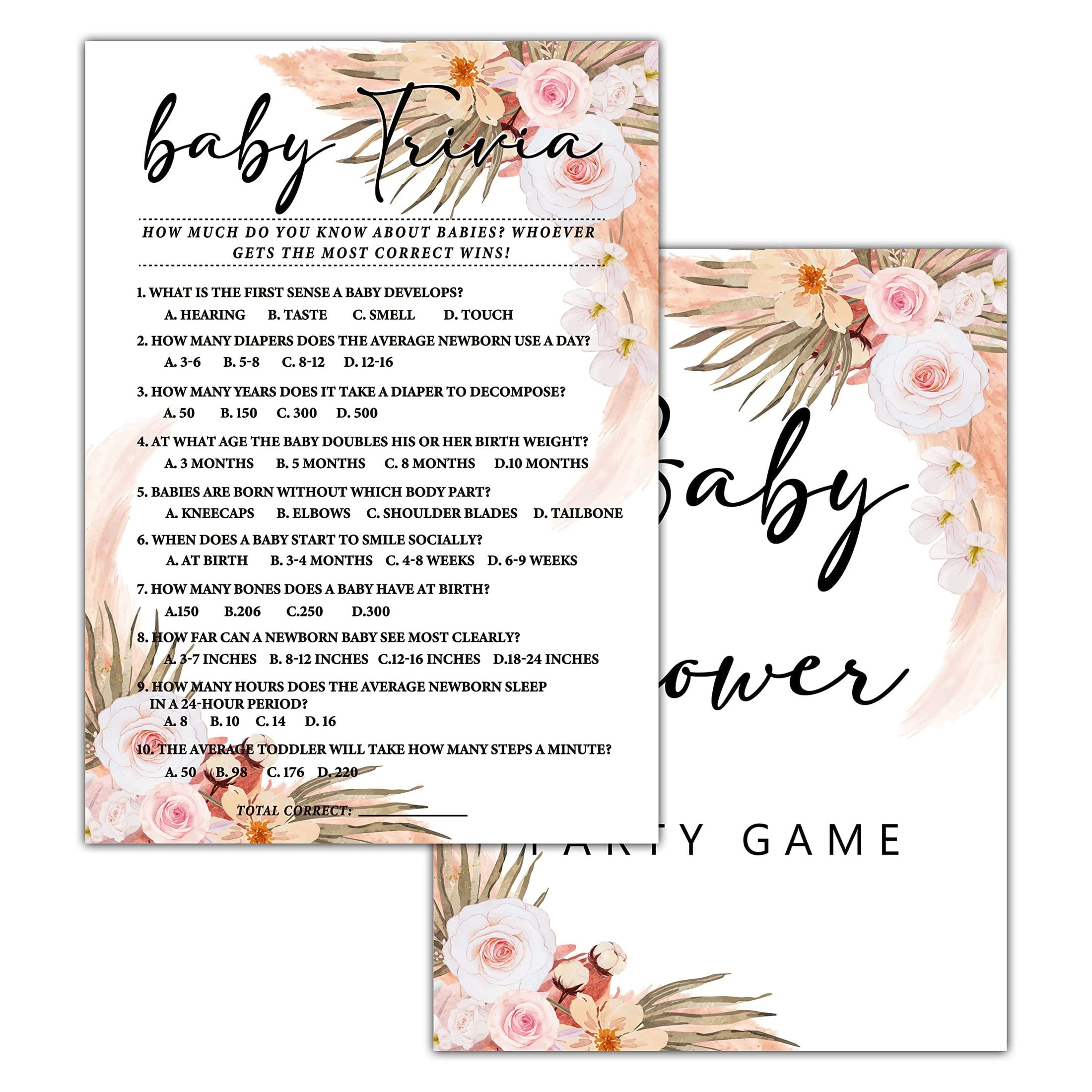 Boho Blossom Baby Shower Game Set - 30 Engaging Floral Trivia ...
