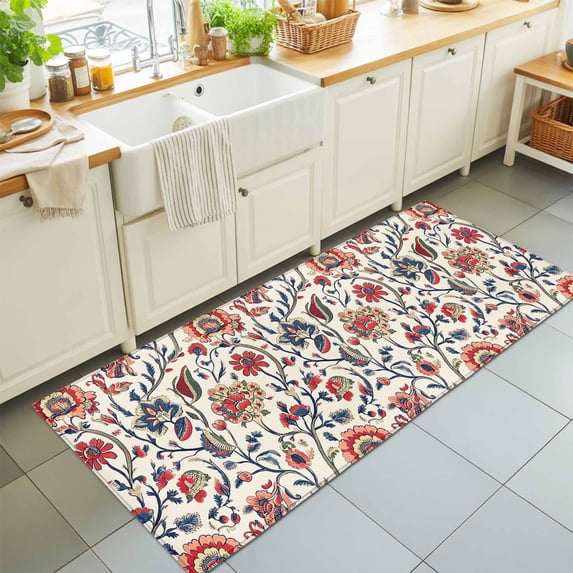 Boho Blossom Flower on Retro Rectangle Rug 2'x6' Abstract Floral Leaves ...