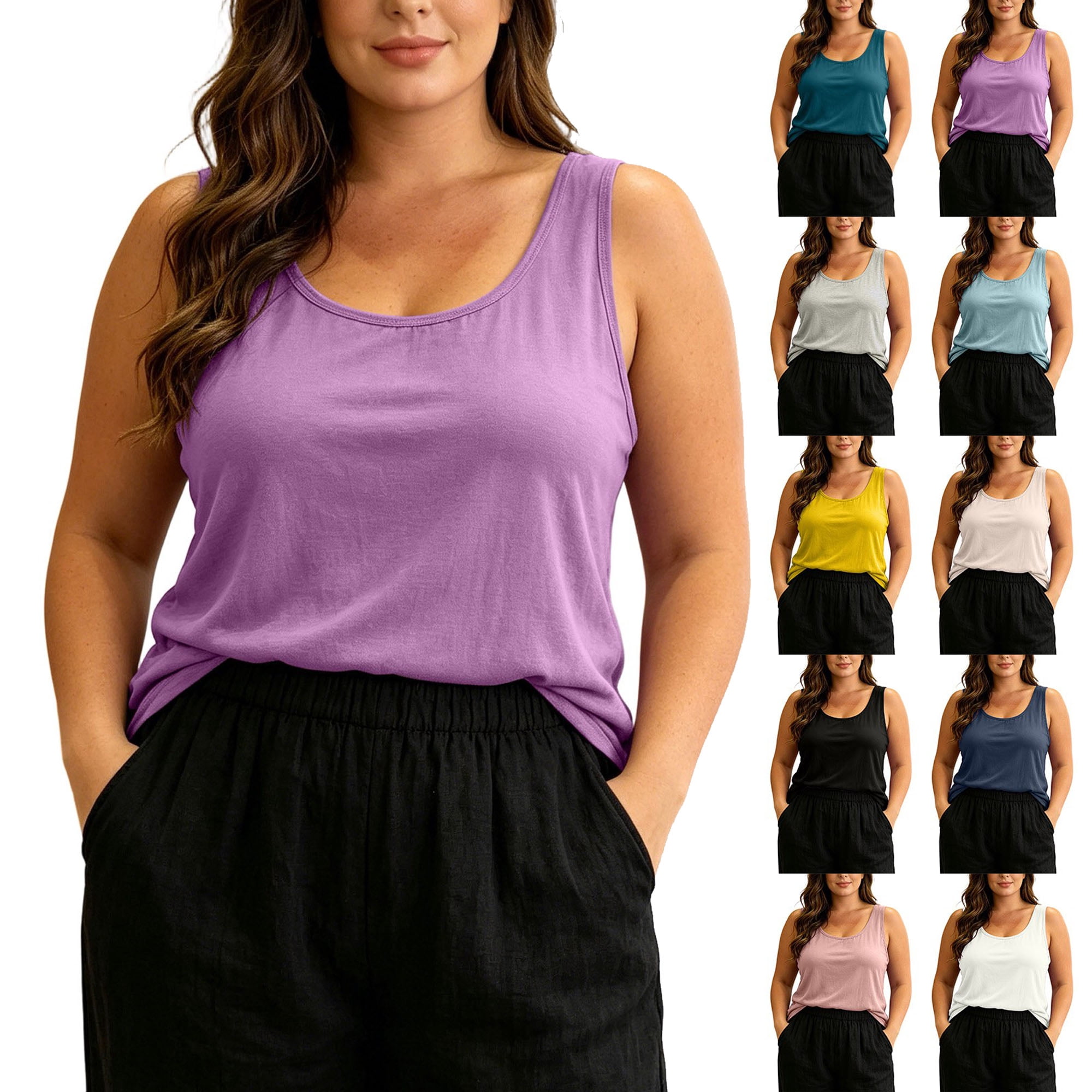 Boho Blouse Ndbuld Women's Round Neck Tank Top Plus Size Women's ...