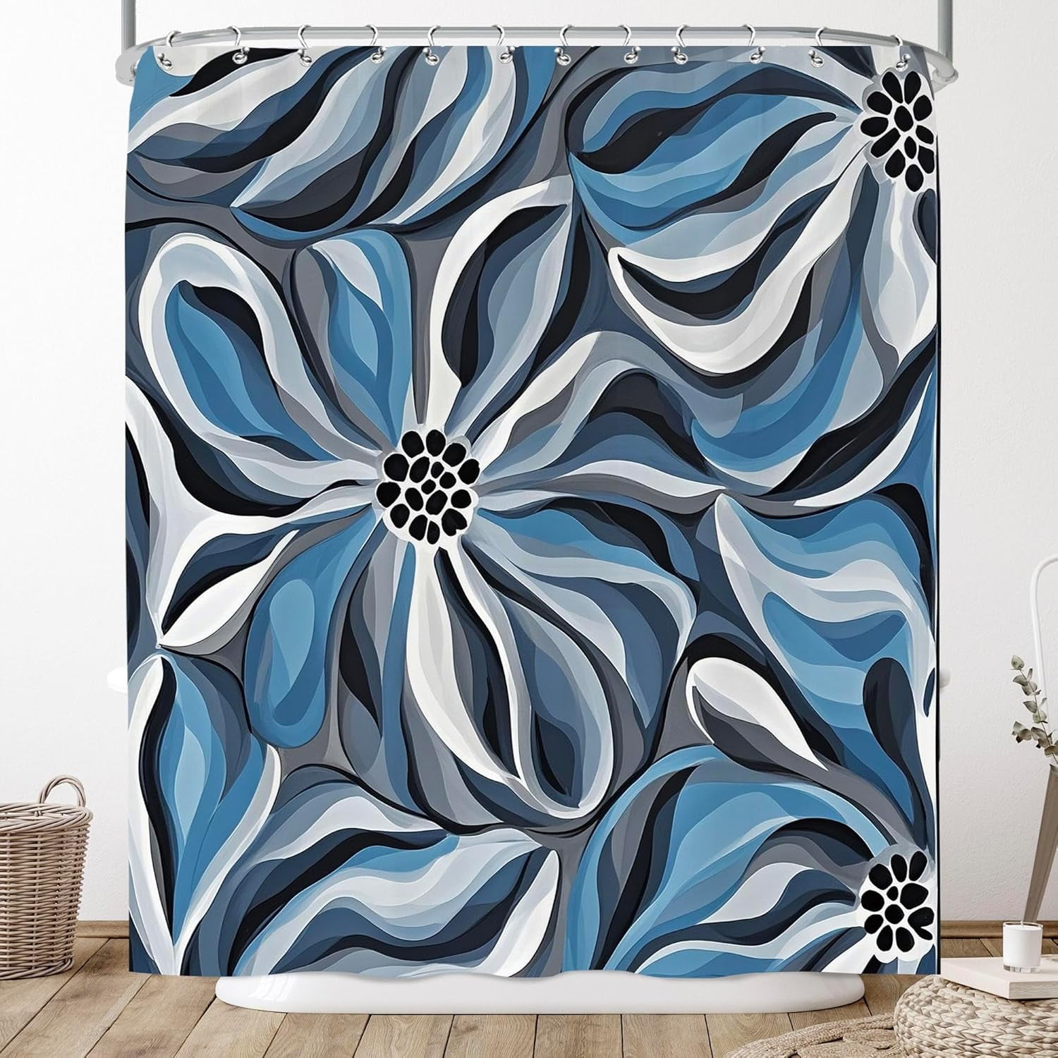 Boho Blue Abstract Matisse Shower Curtain Modern Art Geometric Floral ...