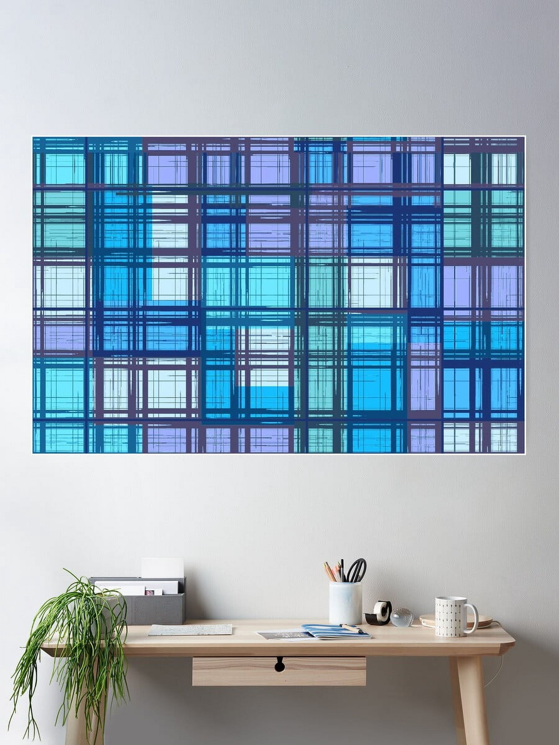 Boho Blue And Purple Fashion Plaid Poster Wall Art, Modern Wall Decor ...