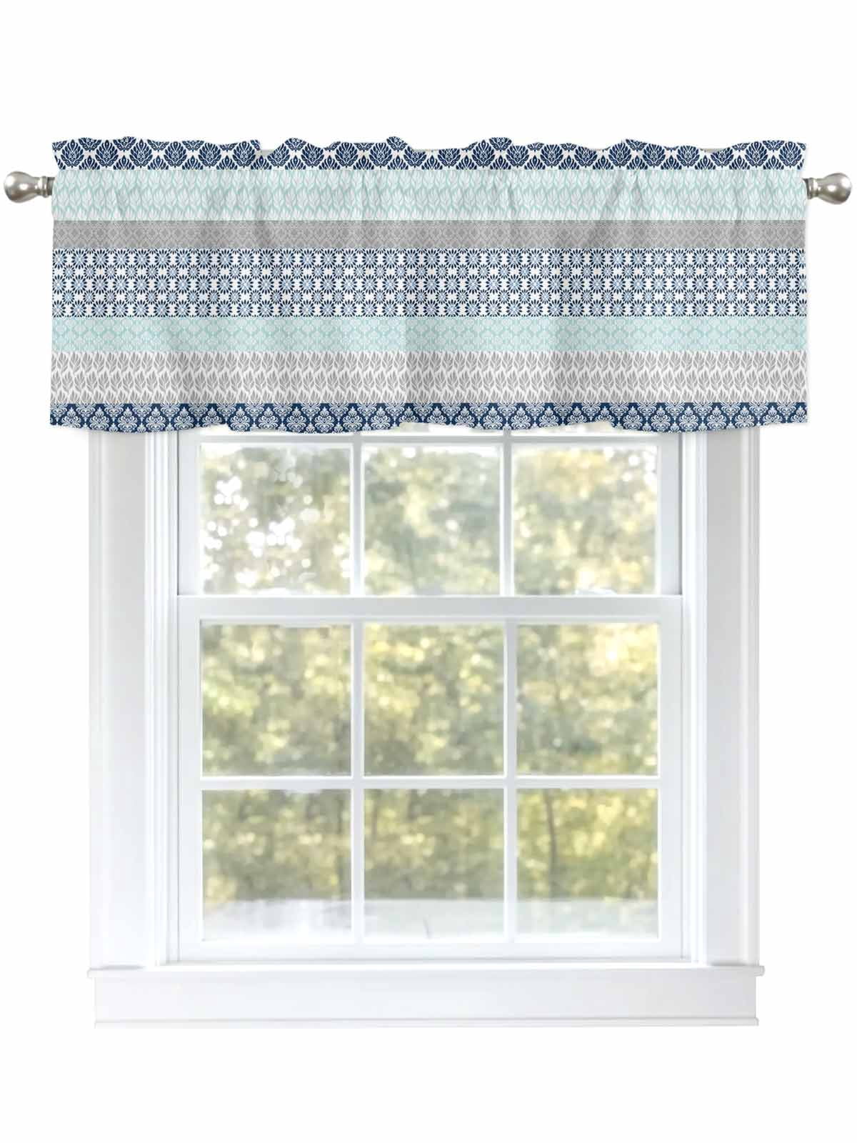 Boho Blue Aqua Curtain Valances for Windows, Geometric Stripes Tribal ...