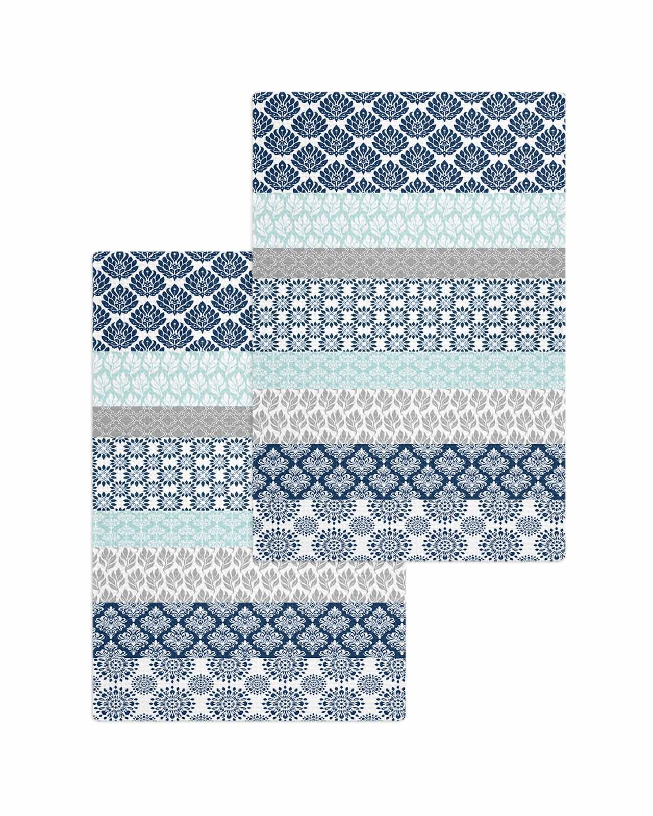 Boho Blue Aqua Kitchen Dish Towels for Drying Dishes Set of 2, Geometric Stripes Tribal Bohemia ...