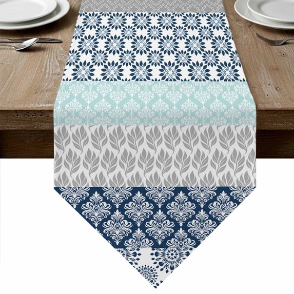 Boho Blue Aqua Table Runner Linen Burlap Table Runner 60 Inches Long ...