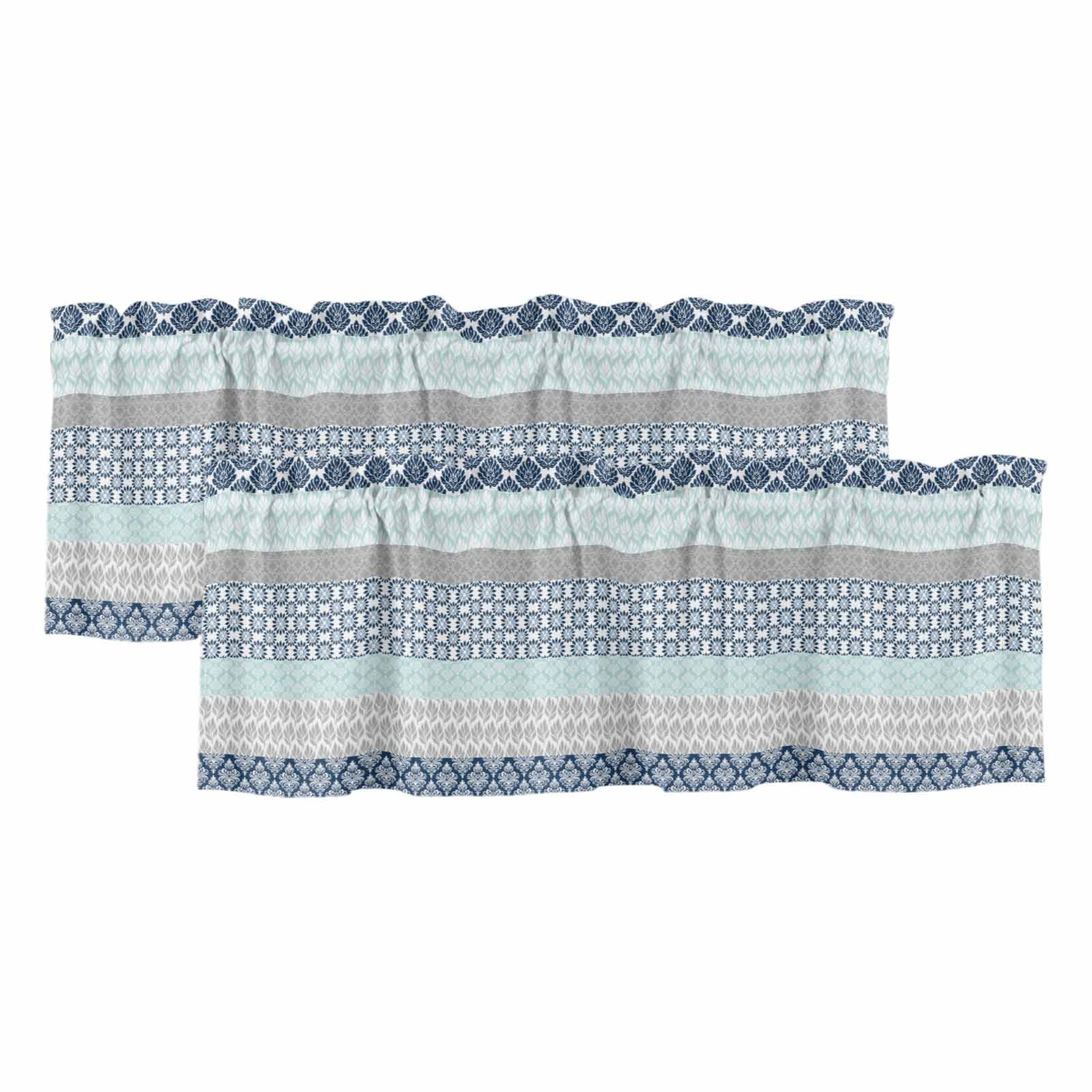Boho Blue Aqua Valances for Windows, Geometric Stripes Tribal Bohemia ...
