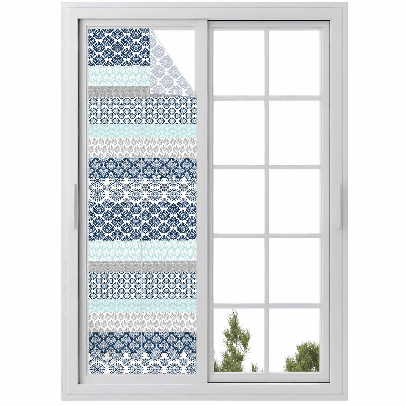 Boho Blue Aqua Window Privacy Film, Geometric Stripes Tribal Bohemia ...