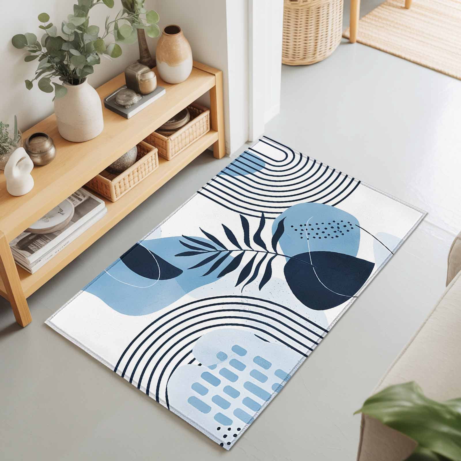 Boho Blue Arch Abstract Geometric Rectangle Rug 2'x3' Tropical Palm ...