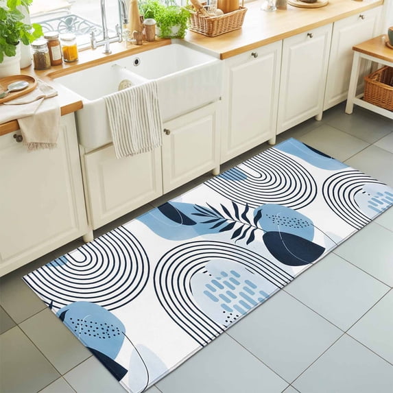 Boho Blue Arch Abstract Geometric Rectangle Rug 2'x6' Tropical Palm ...