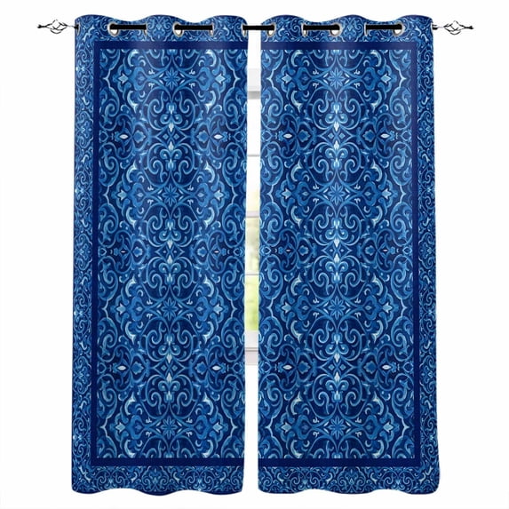 Boho Blue Blackout Curtains for Bedroom Living Room Darkening Curtains ...
