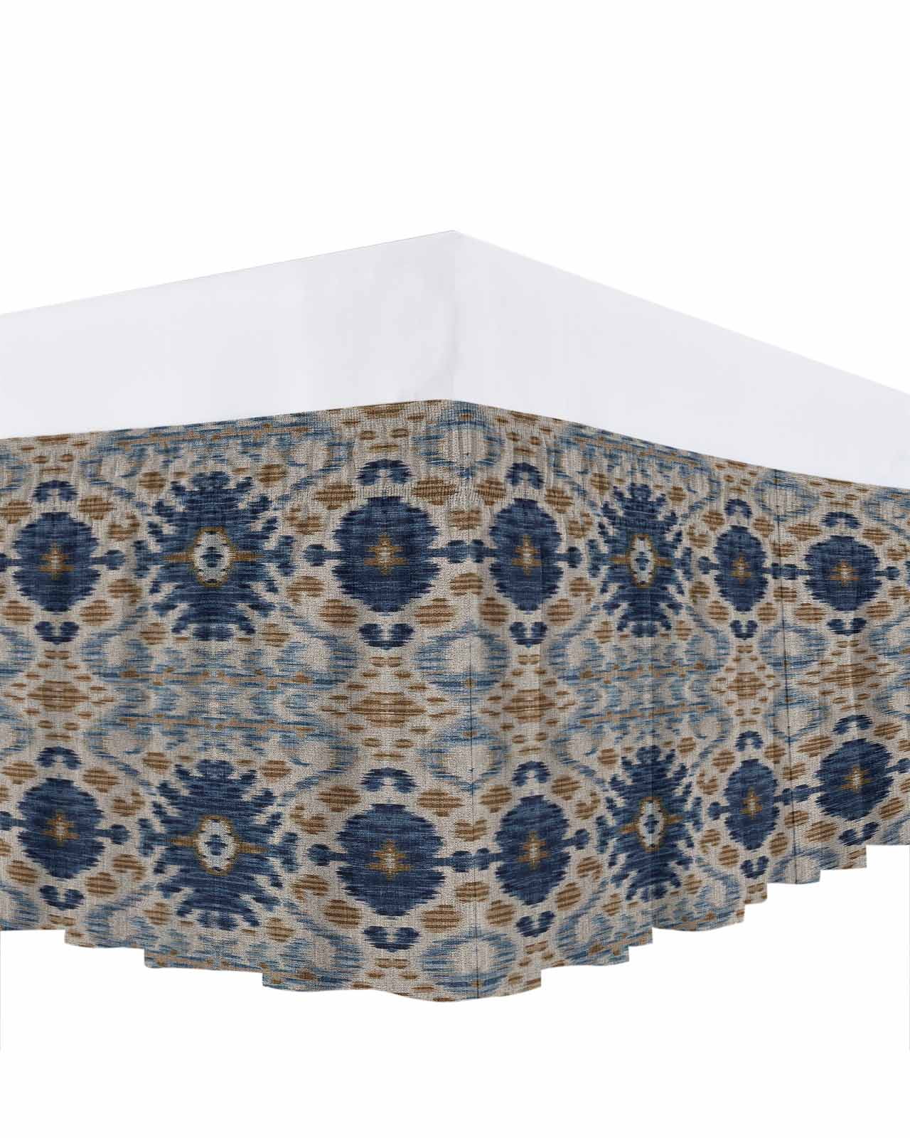 Boho Blue Brown Bed Skirt King Size 16" Drop Ethnic Modern Geometric ...