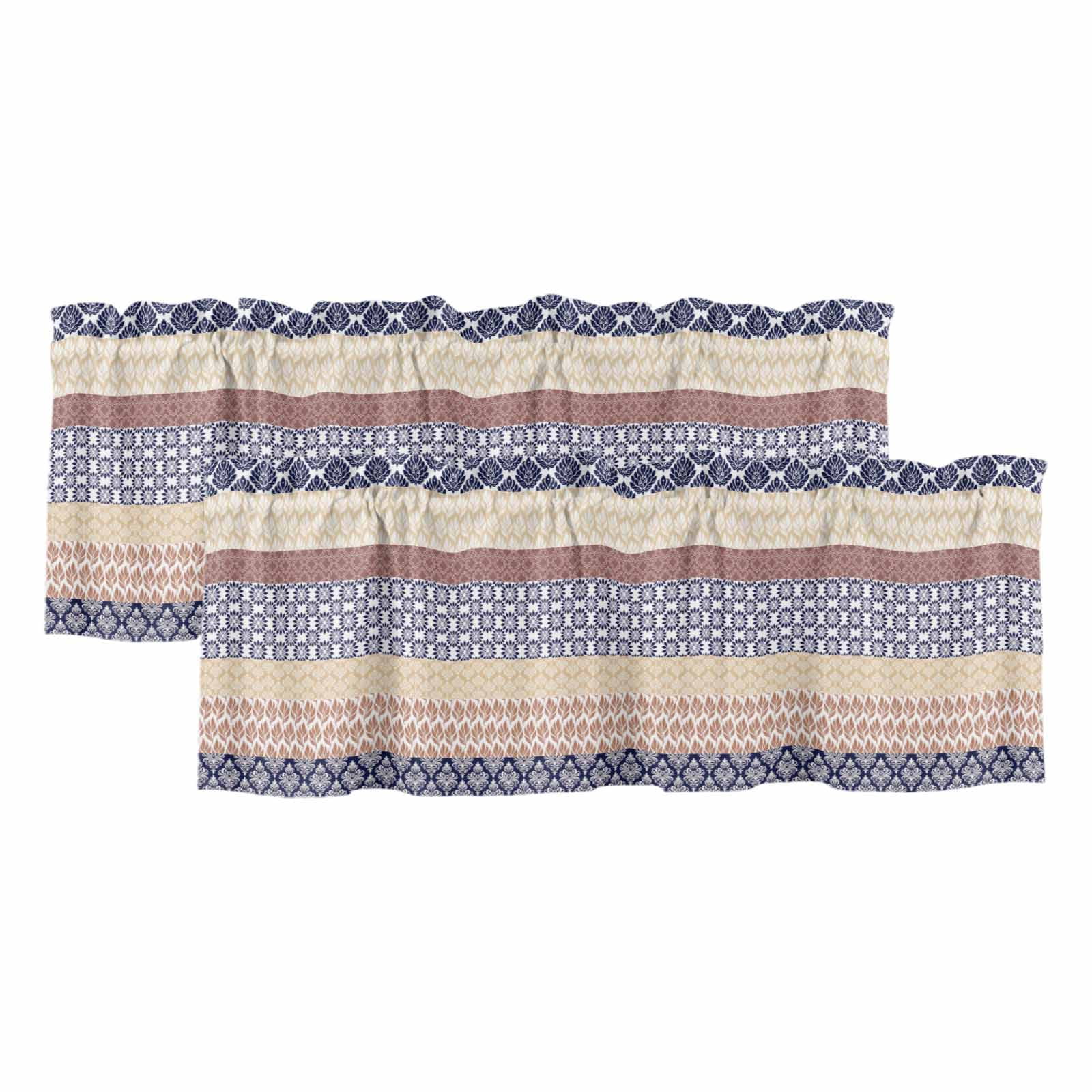 Boho Blue Brown Curtain Valances for Windows, Kitchen Valance Window ...