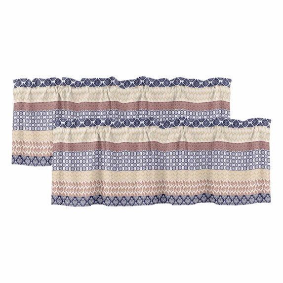 Boho Blue Brown Curtain Valances for Windows, Kitchen Valance Window ...