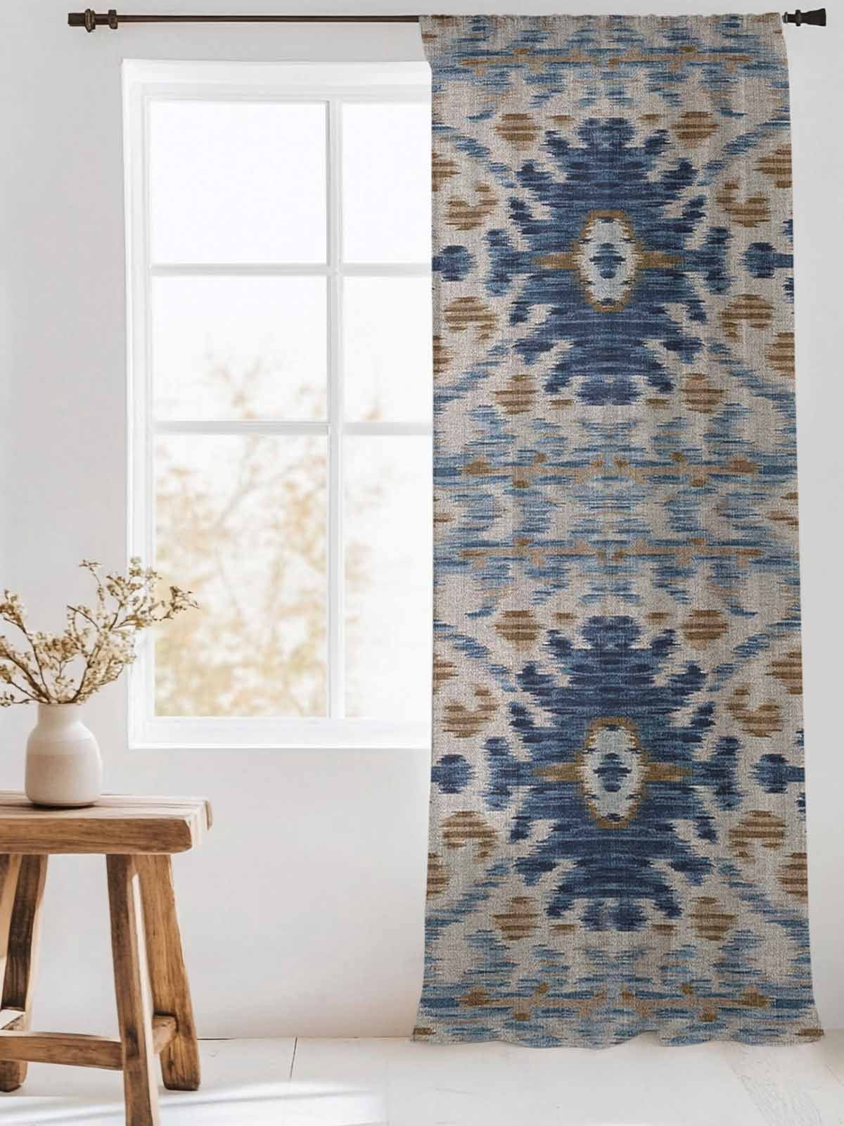 Boho Blue Brown Sheer Curtains 84 Inch Long 1 Panel Ethnic Modern ...