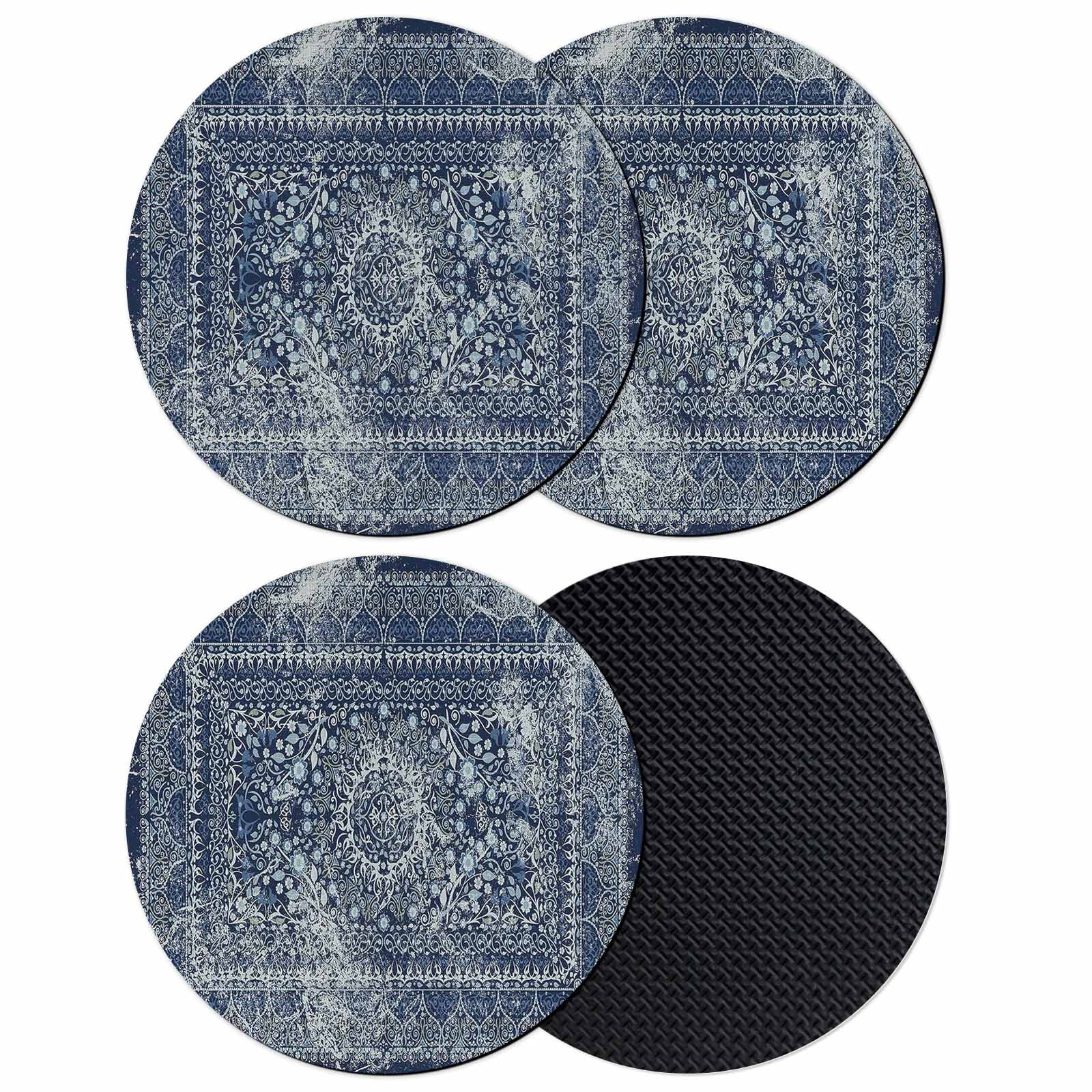 Boho Blue Coasters Set of 4, Vintage Ethnic Modern Geometric Abstract ...