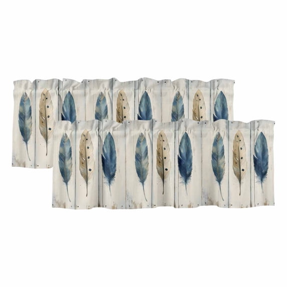 Boho Blue Feathers Valances for Windows, Decorative Rod Pocket Window ...