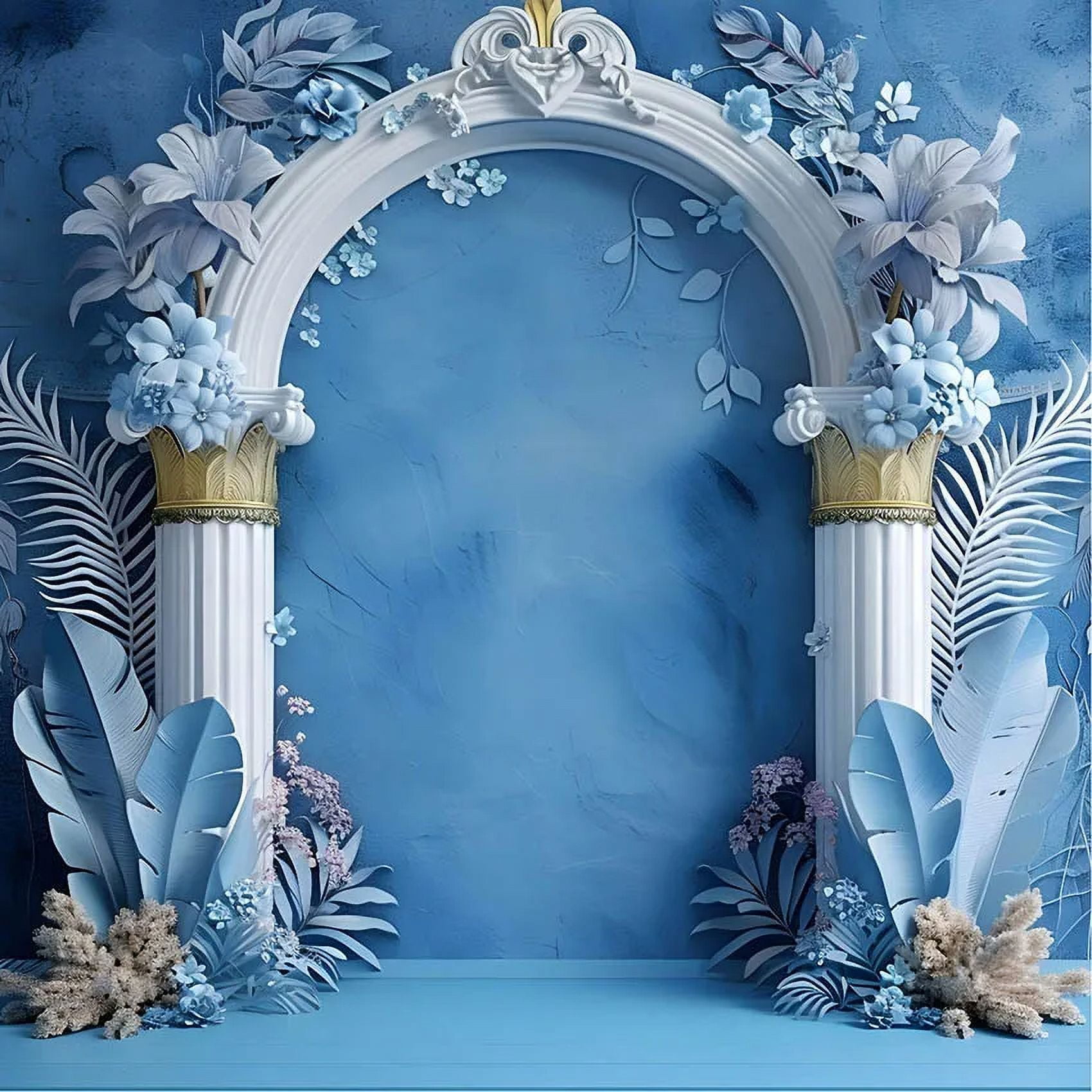 Boho Blue Floral Arch Wall Adult Birthday Wedding Maternity Portrait r ...