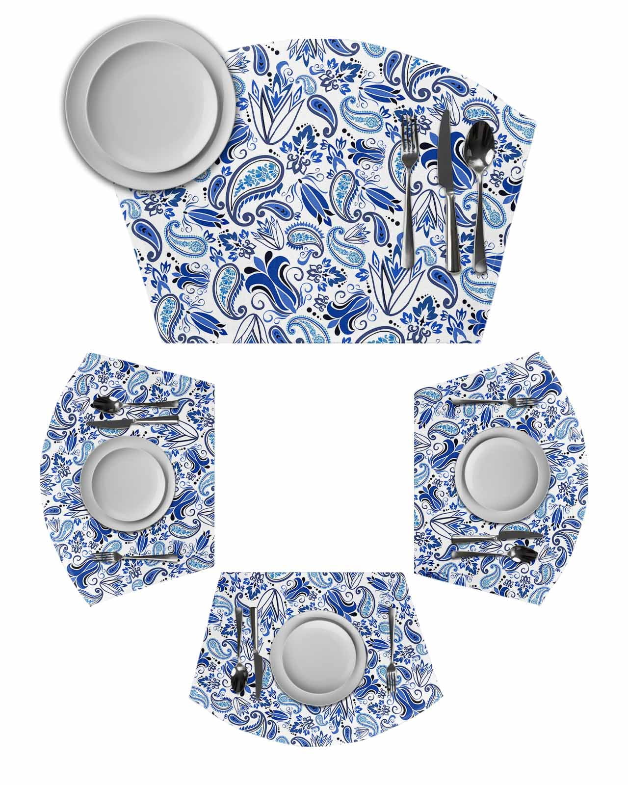 Boho Blue Floral Round Table Placemats Set of 6 Wedge Placemats ...