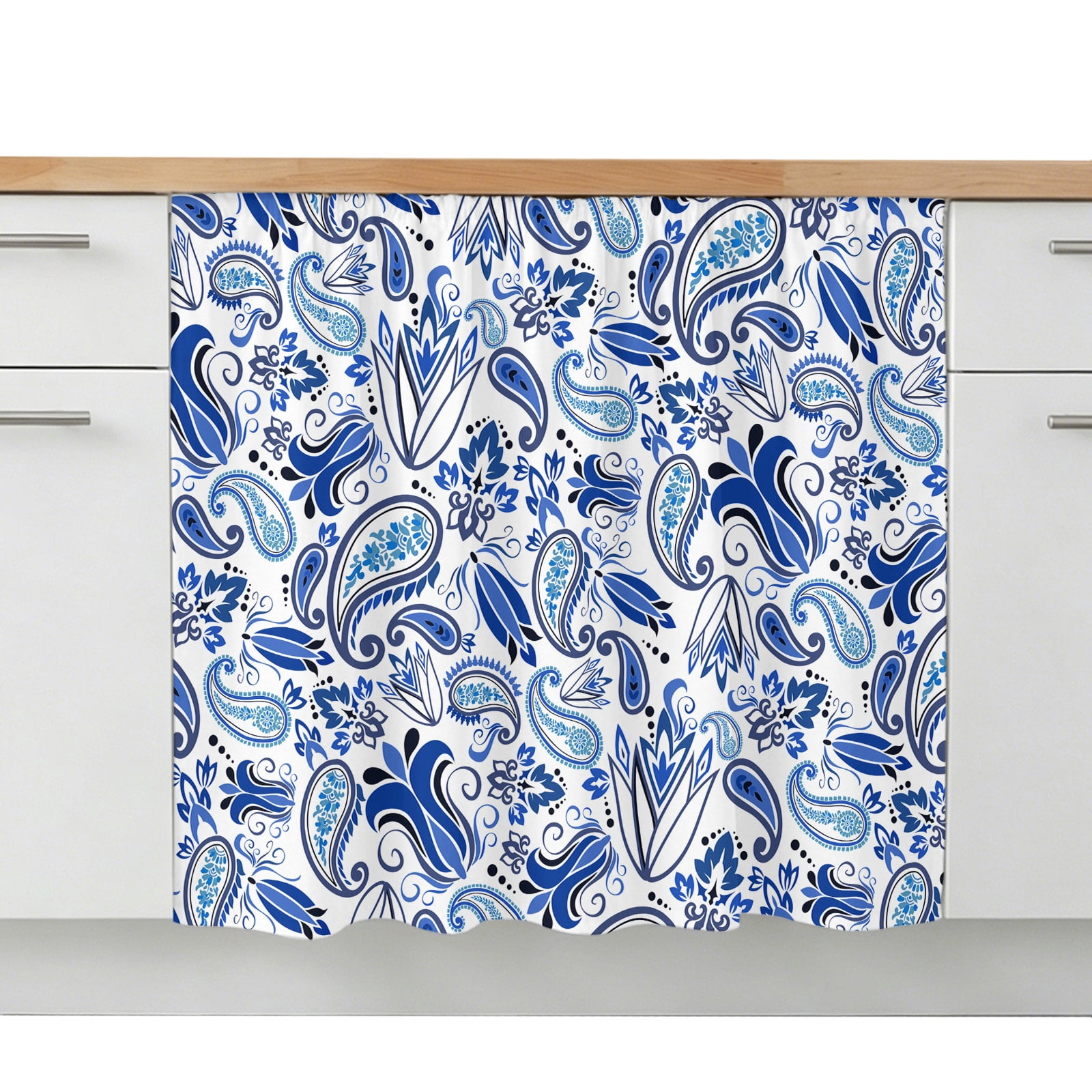 Boho Blue Floral Sink Skirt 11"W x 13"L,Dustproof Under Sink Curtain ...
