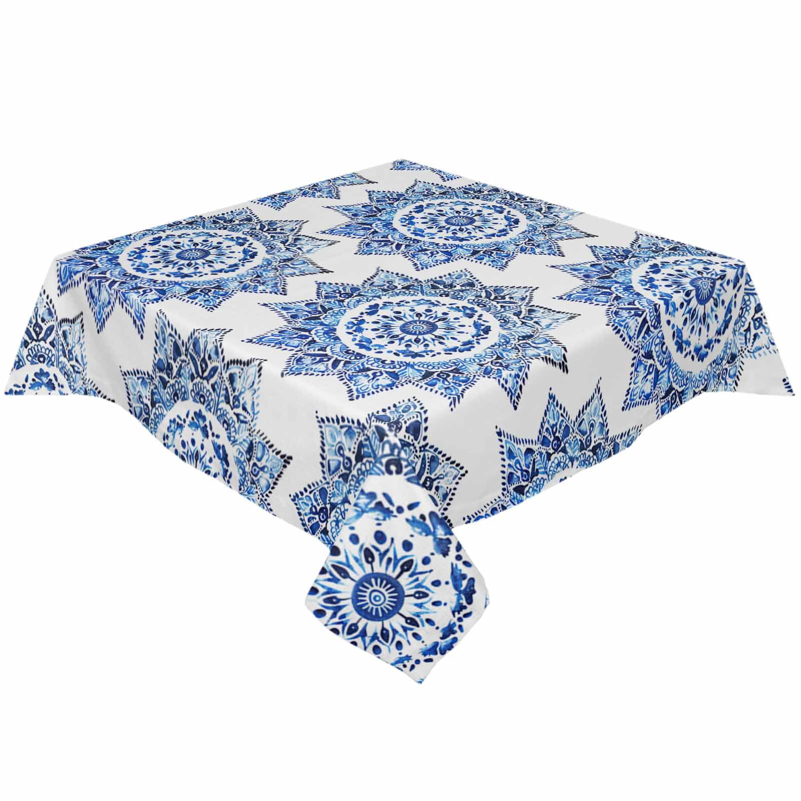 Boho Blue Flower Square/Round Tablecloths 52x52,Mandala Tribal Patterns ...