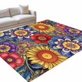 Boho Blue Flower Washable Rug 5x7 Area Rug for Living Room Bedroom Non ...