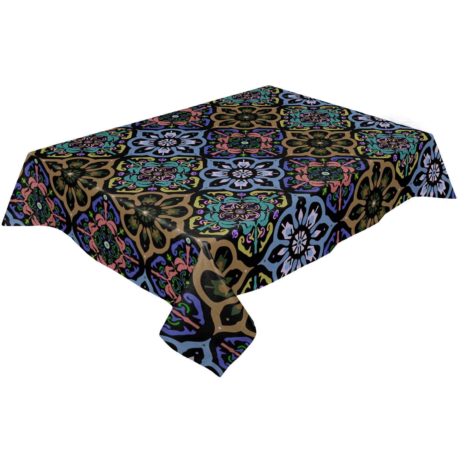 Boho Blue Flowers Rectangle Tablecloths 54x87,Ethnic Original Tribal ...