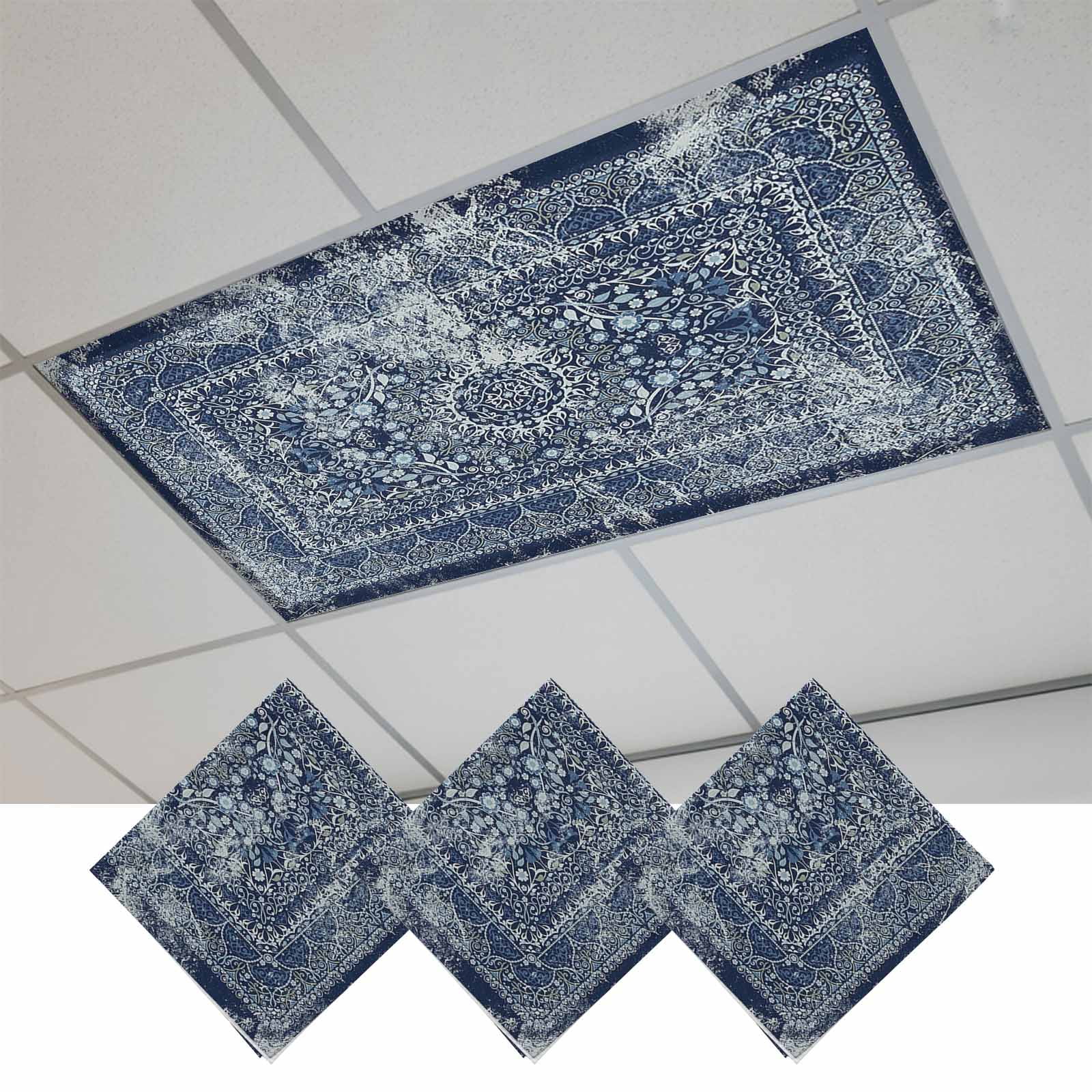 Boho Blue Fluorescent Light Covers, Vintage Ethnic Modern Geometric ...