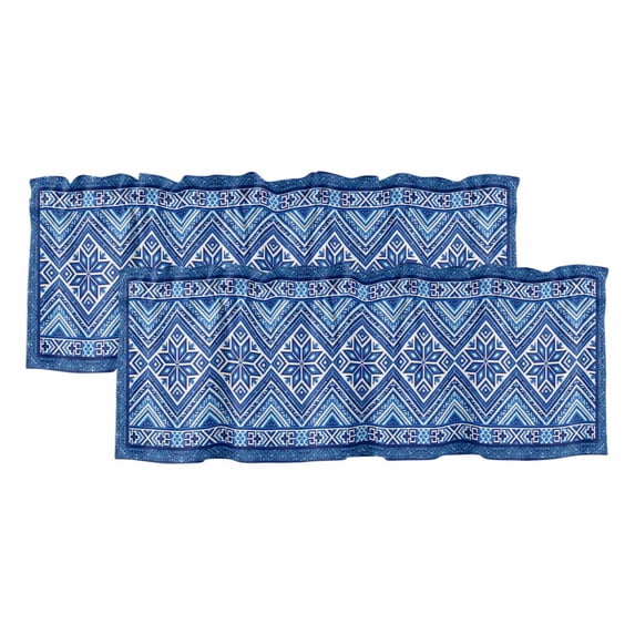 Boho Blue Geometric Valances for Windows, Decorative Rod Pocket Window ...
