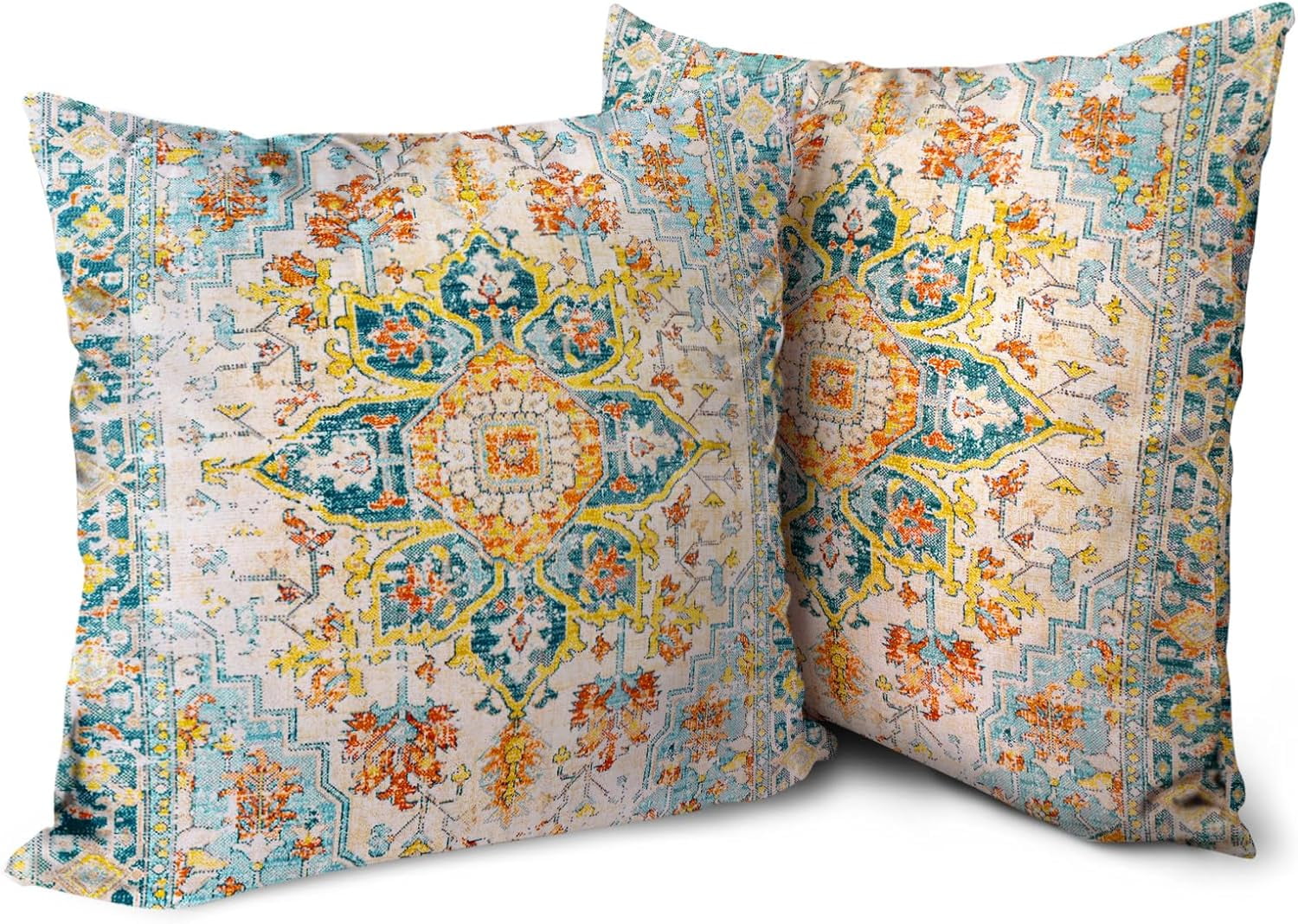 Boho Blue Orange Throw Pillow Covers 18x18 inch Set of 2, Bohemian ...