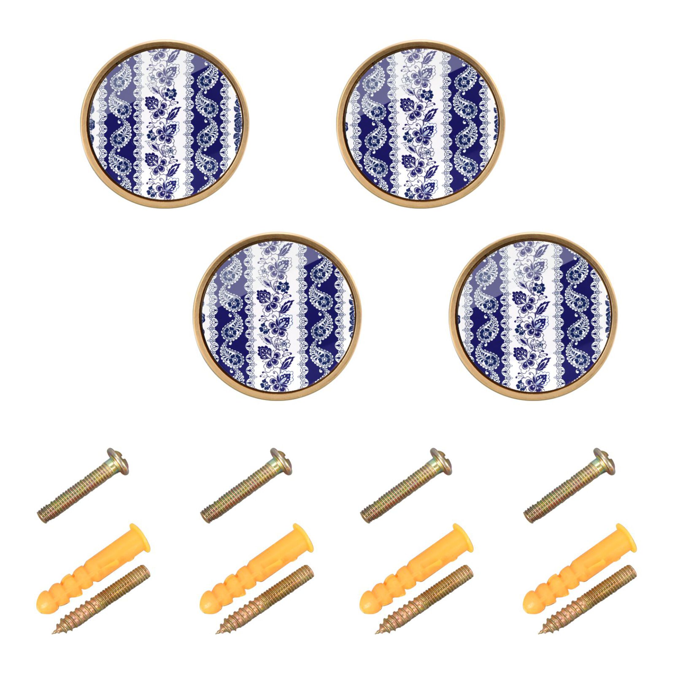 Boho Blue Paisley Stripe Cabinet Knobs Kitchen Drawers Knobs Door Round ...