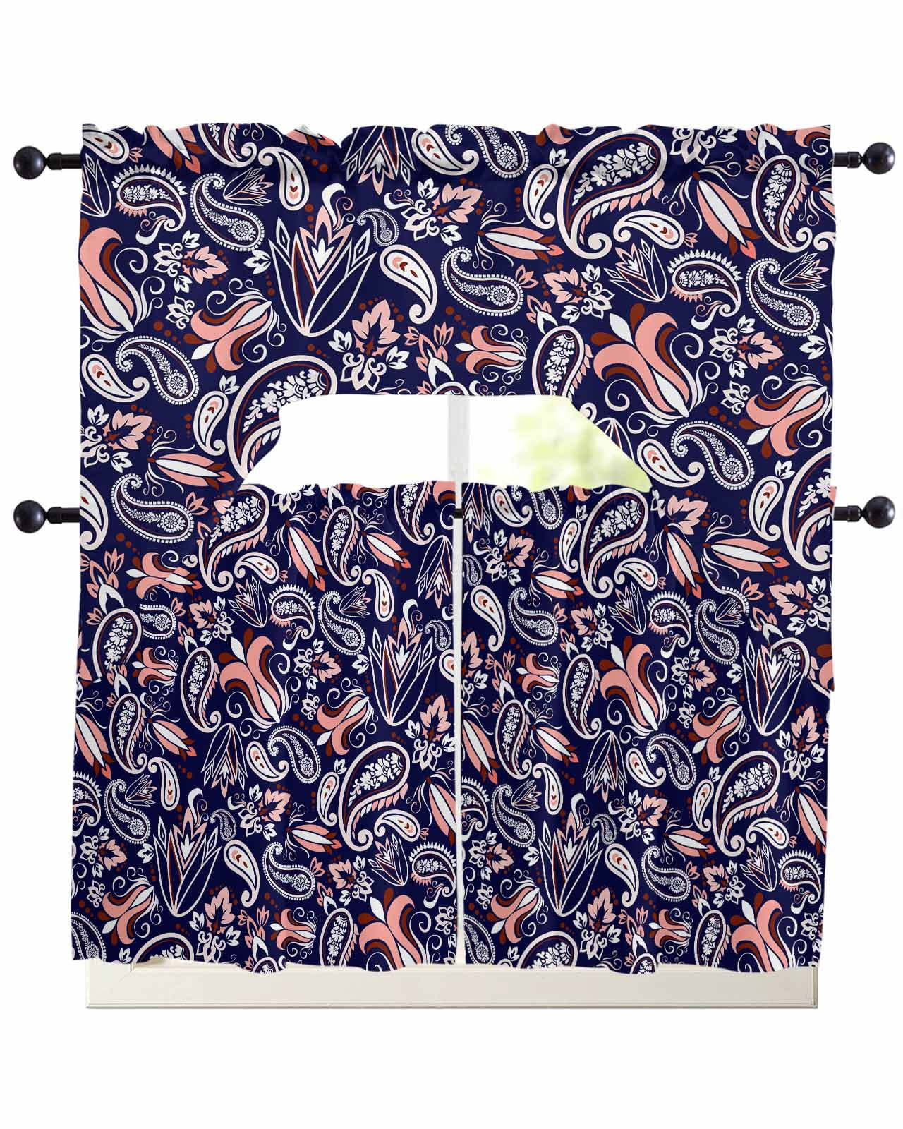 Boho Blue Purple Floral Kitchen Curtains Swag Valance and Tier Curtains ...