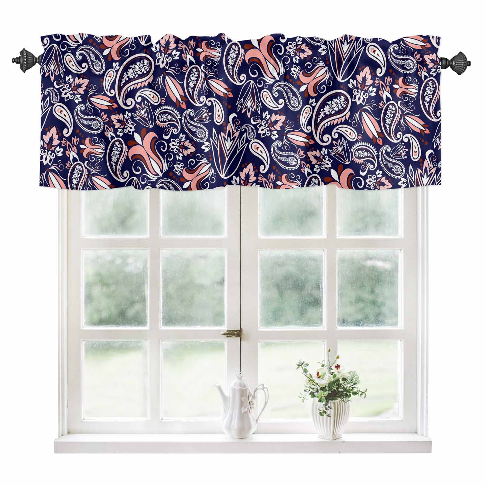 Boho Blue Purple Floral Kitchen Valances for Windows 60x18 Inch Kitchen ...