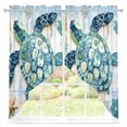 Boho Blue Sea Turtle Sheer Curtains Swag Valances for Windows Floral ...