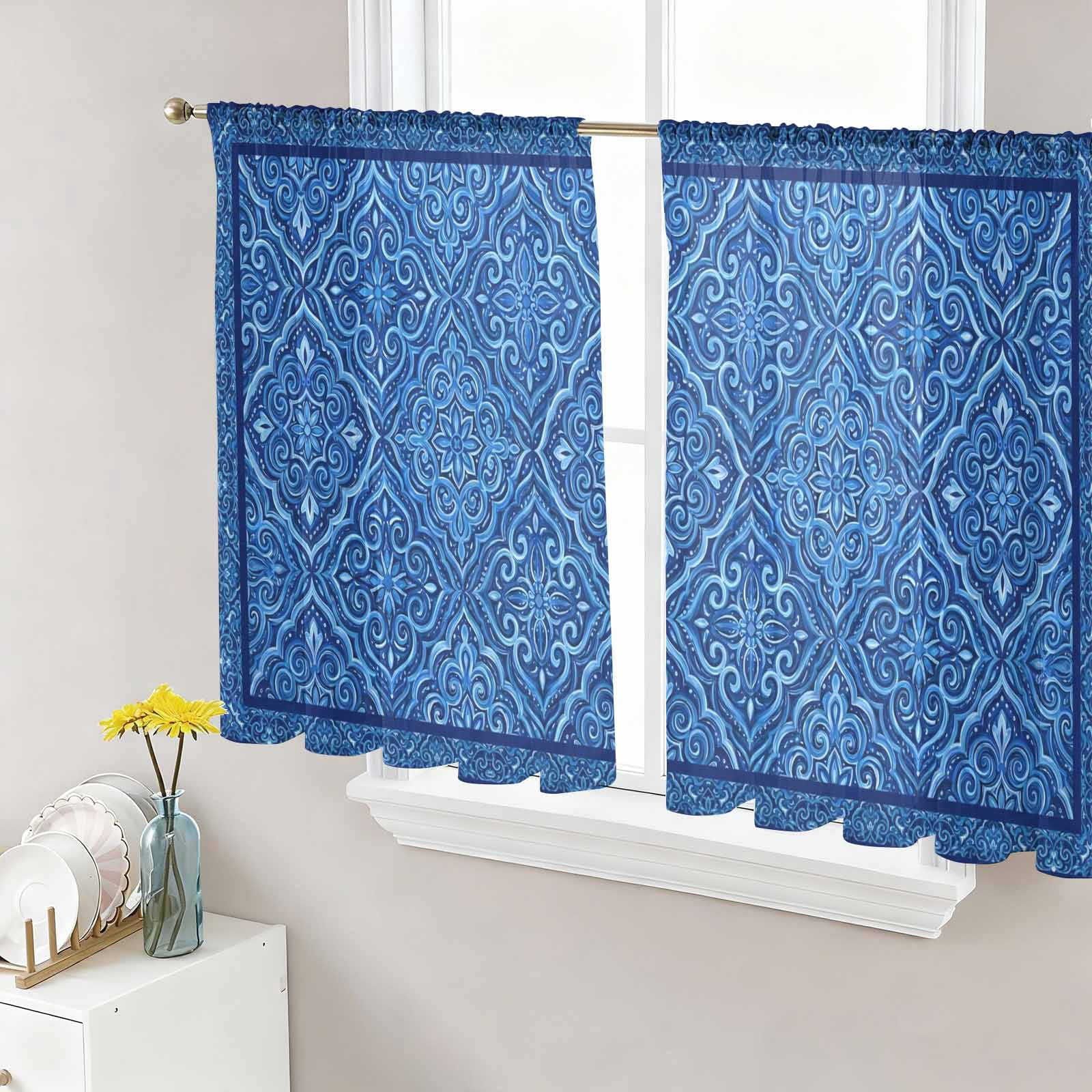 Boho Blue Sheer Curtains for Living Room Bedroom Ethnic Vintage ...