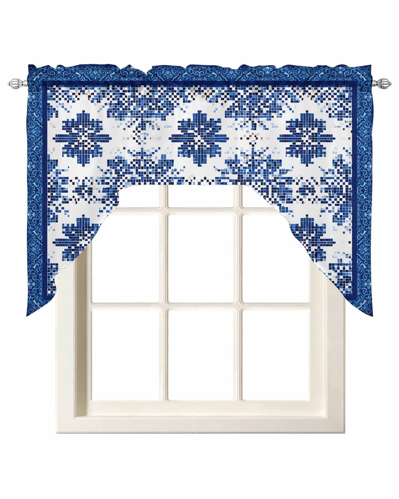 Boho Blue Southwest Kitchen Swag Valances for Windows, Ethnic Western ...