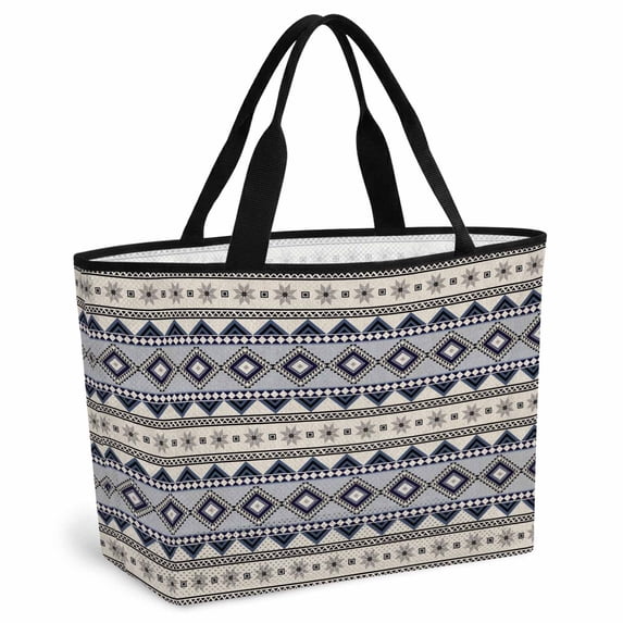 Boho Blue Striped Beach Bag for Women, Large Breathable Mesh Beach Tote ...