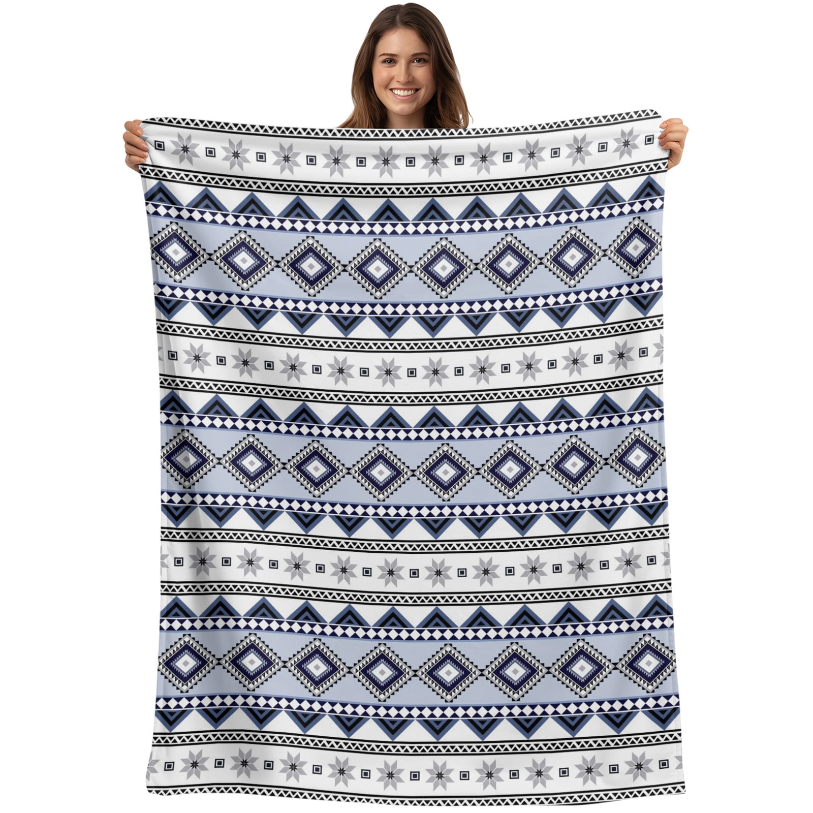 Boho Blue Striped Blanket Soft Cozy Warm Throw Blanket for Couch, Plush ...