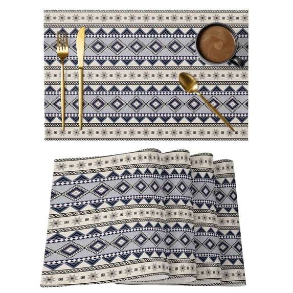 Boho Blue Striped Placemats Set of 6 Beige Ethnic Tribe Southwestern ...