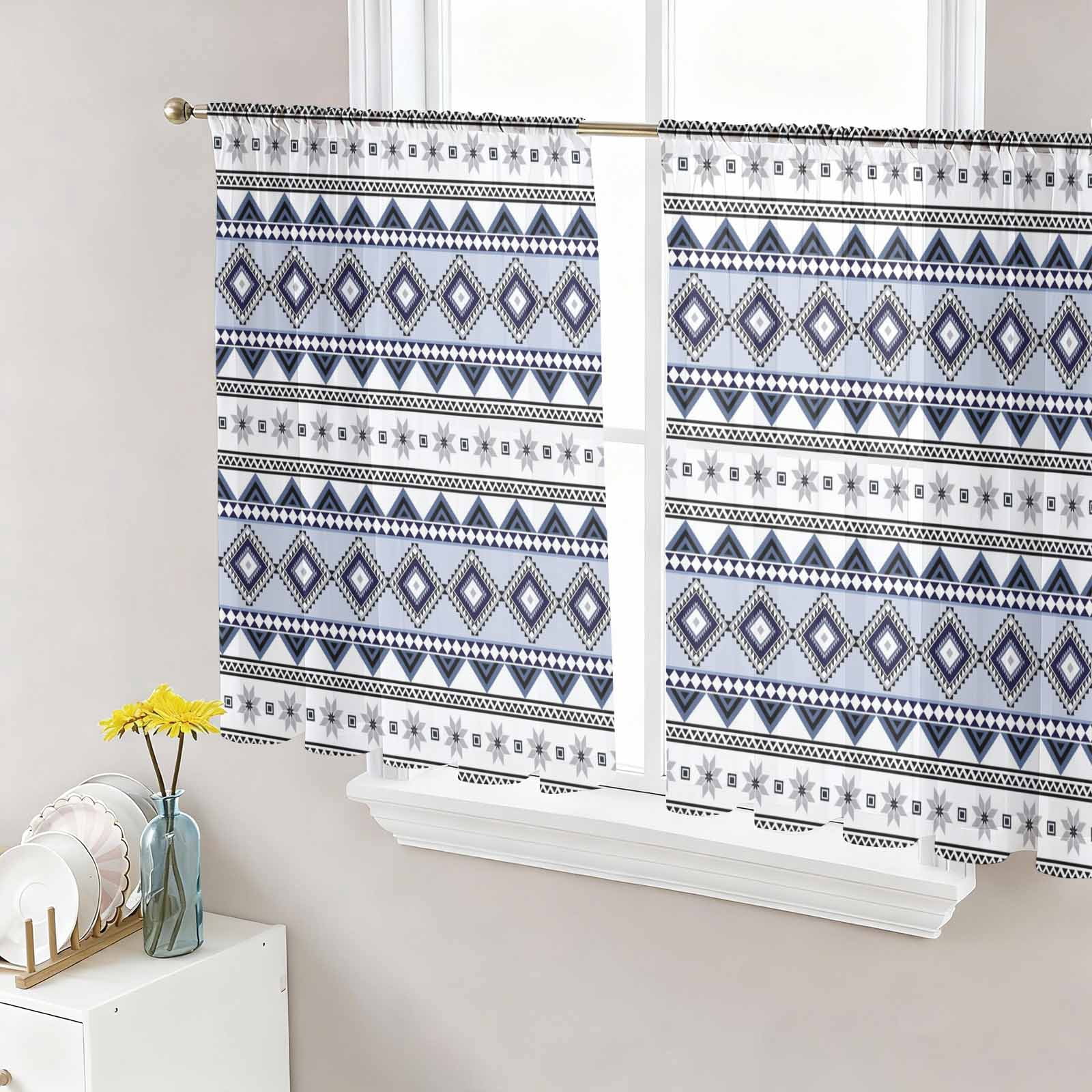 Boho Blue Striped Sheer Curtains for Living Room Bedroom Ethnic Tribe ...